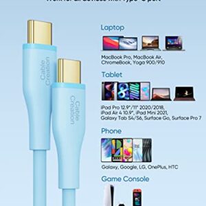 CableCreation USB C Charger Cable 6FT/60W, Soft Silicone USB C to USB C Cable, USB Type C to Type C Cable Fast Charging for Galaxy S22/S21, iPad Mini 6/Air 4, MacBook Pro/Air, Pixel, etc, Blue