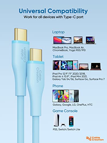 CableCreation USB C Charger Cable 6FT/60W, Soft Silicone USB C to USB C Cable, USB Type C to Type C Cable Fast Charging for Galaxy S22/S21, iPad Mini 6/Air 4, MacBook Pro/Air, Pixel, etc, Blue