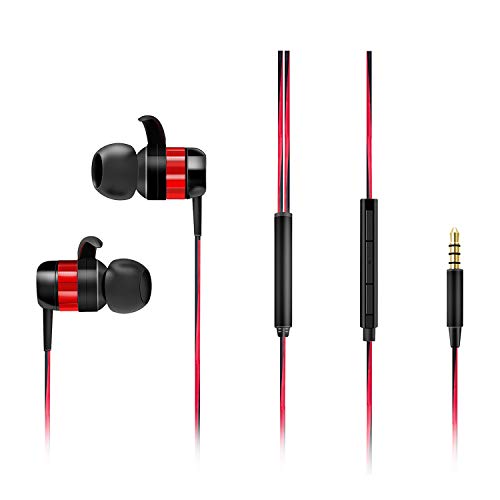 [Upgrade] inOpera A1 Wired Earbuds in-Ear Noise Isolating Heavy Deep Bass Earphones with Microphone and Volume Control for Workout Sports Jogging Gym (Red)