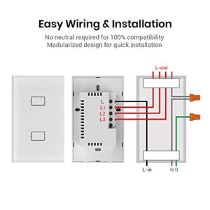 BroadLink Smart Touch Wall Light Switch, 1-Gang Single Live Wire Switch, No Neutral or Capacitor Required, Glass Panel, Works with Alexa, Google Home and IFTTT, Hub Required (with Hub)