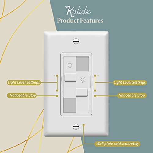 TOPGREENER Kalide Dual Load Dimmer Light Switch, Double LED Dimmer Switch, Full Range Dimming, Single Pole, 120VAC, 60Hz, 200W LED/CFL, Neutral Wire Not Required, TGDDS-W, White