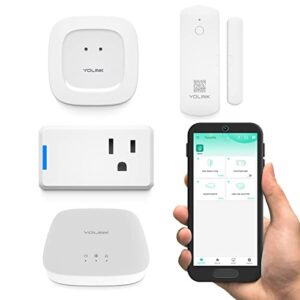 yolink smart home starter kit 1/4 mile world’s longest range smart home security system include smart hub, wireless door sensor, water leak sensor, and alexa google assistance ifttt enabled smart plug