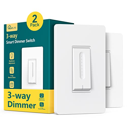 TREATLIFE 3 Way Smart Dimmer Switch 2 Pack, 2 Master 3 Way Dimmable Light Switches, 2.4GHz Smart Switch Compatible with Alexa and Google Home, Neutral Wire Needed, No Hub Required, Remote Control