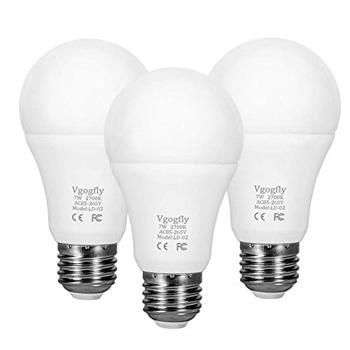 Dusk to Dawn Light Bulb Sensor Smart LED Outdoor Lighting Bulbs Lamp 7W E26/E27 Automatic On/Off, Indoor/Outdoor Yard Porch Patio Garden (Warm White, 3 Pack)