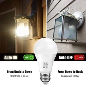 Dusk to Dawn Light Bulb Sensor Smart LED Outdoor Lighting Bulbs Lamp 7W E26/E27 Automatic On/Off, Indoor/Outdoor Yard Porch Patio Garden (Warm White, 3 Pack)