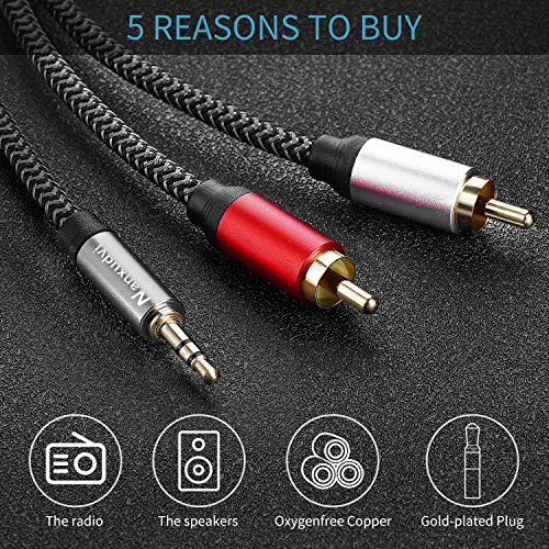 Nanxudyj 3.5mm to 2RCA Audio Cable 20ft, Nylon-Braided 3.5mm AUX to 2 RCA Audio Cable for Stereo Receiver Speaker Smartphone Tablet HDTV MP3 Player & More Stereo Cable Audiophiles Headphone RCA Cable