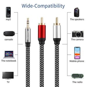 Nanxudyj 3.5mm to 2RCA Audio Cable 20ft, Nylon-Braided 3.5mm AUX to 2 RCA Audio Cable for Stereo Receiver Speaker Smartphone Tablet HDTV MP3 Player & More Stereo Cable Audiophiles Headphone RCA Cable