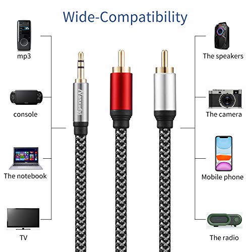 Nanxudyj 3.5mm to 2RCA Audio Cable 20ft, Nylon-Braided 3.5mm AUX to 2 RCA Audio Cable for Stereo Receiver Speaker Smartphone Tablet HDTV MP3 Player & More Stereo Cable Audiophiles Headphone RCA Cable