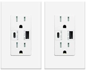 usb type c wall outlet 4.8a dual high speed receptacle 15 amp, smart fast charging capability, tamper resistant wall plate included ul listed, not for laptops, micmi type c 2 pack