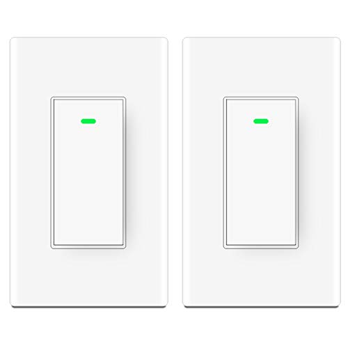 Smart Light Switch,Compatible with Alexa,Google Home, 2.4Ghz WiFi Smart Switch, Wireless Remote Control, Neutral Wire Required,Physical Button (2 Pack)