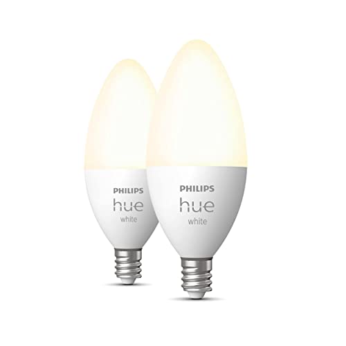 Philips Hue White LED Smart Candle, Bluetooth & Zigbee Compatible (Hue Hub Optional), Works with Alexa & Google Assistant – A Certified for Humans Device, 2 Bulbs