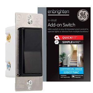 ge enbrighten add on switch with quickfit and simplewire, ge z-wave and ge zigbee smart lighting controls, works with alexa, google assistant, smartthings, wink, not a standalone switch, 47186, black