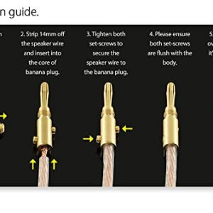 Nakamichi Excel Series 24k Gold Plated Banana Plug 12 AWG - 18 AWG Gauge Size 4mm for Speakers Amplifier Hi-Fi AV Receiver Stereo Home Theatre Radio Audio Wire Cable Screw Connector 4 Pcs (2-Pairs)