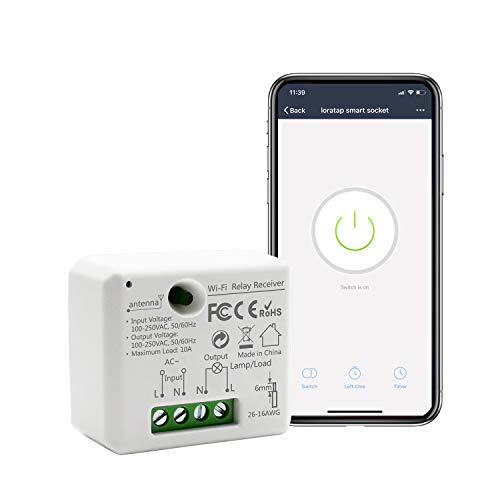 LoraTap Mini Smart WiFi Switch Wireless Remote Control Timer Switch Relay Module, Voice Control by Alexa, Google Home and Phone App, No Hub Required, 10A/1100W, 100-250VAC, White