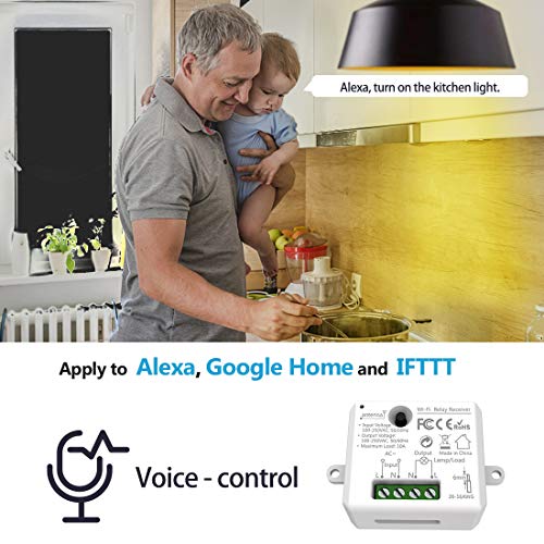 LoraTap Mini Smart WiFi Switch Wireless Remote Control Timer Switch Relay Module, Voice Control by Alexa, Google Home and Phone App, No Hub Required, 10A/1100W, 100-250VAC, White