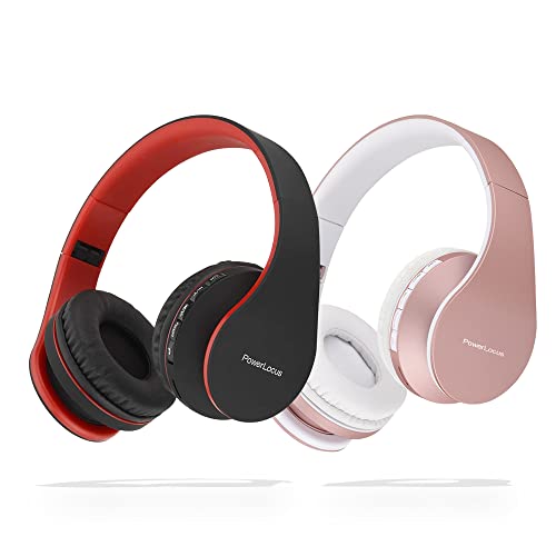 PowerLocus Rose Gold Bluetooth Headphones with Black/Red Bluetooth Headphones