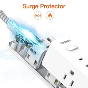 Power Strip Surge Protector, 5Ft Extension Cord, 6 Outlets with 3 USB Ports(1 USB C Outlet), 3-Side Outlet Extender, Wall Mount, Compact for Travel, Home, School, College Dorm Room, and Office