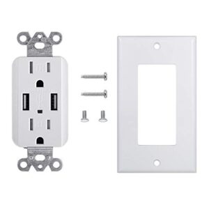 2-Pack EverElectrix 4.8A Wall Outlet with USB Ports 15Amp Duplex USB Wall Outlets Tamper Resistant USB Outlet Charger, UL Listed, Electrical Outlet with Dual USB Ports, White USB Outlets Receptacles