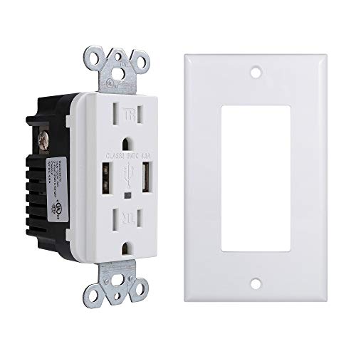 2-Pack EverElectrix 4.8A Wall Outlet with USB Ports 15Amp Duplex USB Wall Outlets Tamper Resistant USB Outlet Charger, UL Listed, Electrical Outlet with Dual USB Ports, White USB Outlets Receptacles