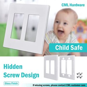 CML Screwless Decorator Wall Plate, 2 Gang Outlet Covers, 4 Pack Decorative Light Switch Plates, Hidden Screw Smooth Face, Standard Size 4.68”X 4.72”, Impact Resistant, White