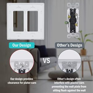 CML Screwless Decorator Wall Plate, 2 Gang Outlet Covers, 4 Pack Decorative Light Switch Plates, Hidden Screw Smooth Face, Standard Size 4.68”X 4.72”, Impact Resistant, White