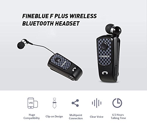 Fineblue F Plus Wireless Clip-on Bluetooth V4.0 / V4.1 Headset Headphone Hands-Free Supports for iOS and Android System - Black