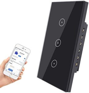 wifi light switch, smart touch wall light switch, easy to install, app remote control timer switch，voice control，set schedule timer，compatible with amazon alexa and google assistant