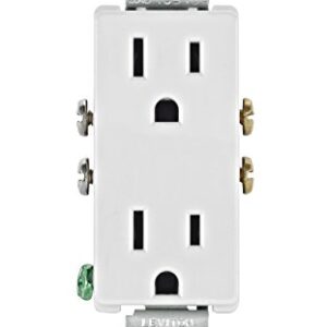 Leviton 5325-WMP 15 Amp, 125 Volt, Decora Duplex Receptacle, Residential Grade, Grounding, 10-Pack, White