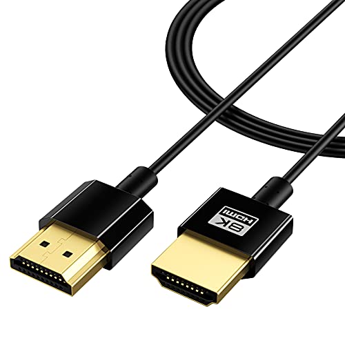 JSAUX 8K HDMI 2.1 Cable 3ft [Ultra Thin], 8K & 4K Slim 48Gbps Ultra High Speed HDMI Braided Cord, 4K @ 120Hz 144Hz, 8K @ 60Hz, HDR 10, HDCP 2.2 & 2.3, eARC Compatible with Roku TV/HDTV/PS5/Blu-ray