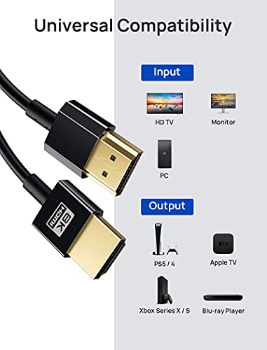 JSAUX 8K HDMI 2.1 Cable 3ft [Ultra Thin], 8K & 4K Slim 48Gbps Ultra High Speed HDMI Braided Cord, 4K @ 120Hz 144Hz, 8K @ 60Hz, HDR 10, HDCP 2.2 & 2.3, eARC Compatible with Roku TV/HDTV/PS5/Blu-ray