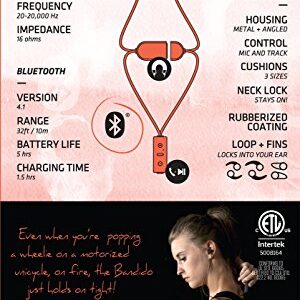 Wicked Audio Bandido Wireless — Bluetooth Earbuds with Microphone and Track Control — Wireless Headset with Metal Housing, Loop and Fin Attachments and Enhanced Bass — Red