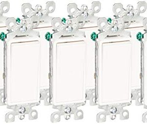 Leviton 5603-2W 15 Amp, 120/277V, Decora Rocker 3-Way AC Quiet Switch, Residential Grade, Grounding, 10 Pack, White