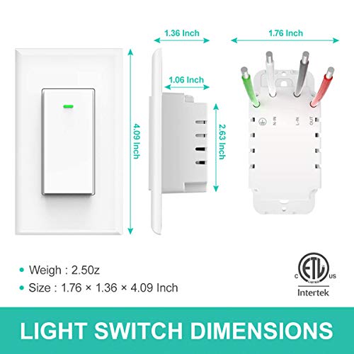 Smart Switch WiFi Light Switch No Hub Required, Light Switch Alexa Compatible with Google Assistant Requires Neutral Wire,Timer Schedule, KULED K36 4Pack