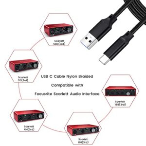 USB C Cable Replacement for Focusrite Scarlett Solo(3rd Gen), Scarlett 2i2(3rd Gen) Audio Interface, with USB C Male to USB Female Adapter, Nylon Braided, 6.6 ft