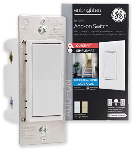 GE Enbrighten Z-Wave Plus Smart Light Dimmer, White & Light Almond, 46203 & Enbrighten Add-On Switch with QuickFit and SimpleWire, White & Light Almond, 46199