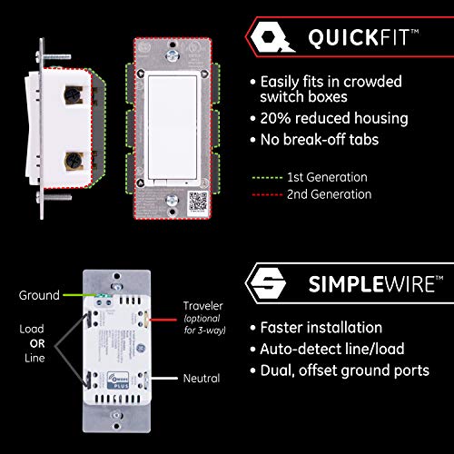 GE Enbrighten Z-Wave Plus Smart Light Dimmer, White & Light Almond, 46203 & Enbrighten Add-On Switch with QuickFit and SimpleWire, White & Light Almond, 46199