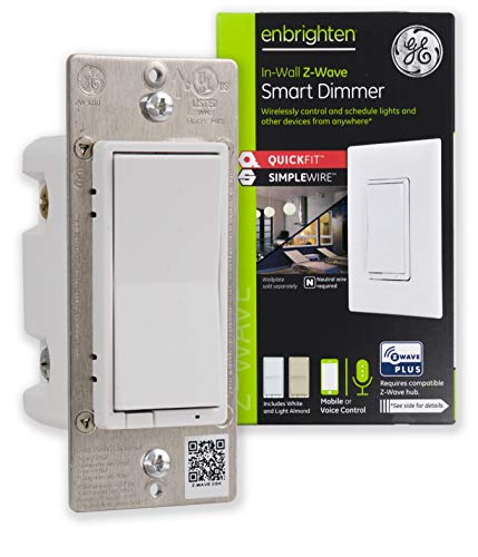 GE Enbrighten Z-Wave Plus Smart Light Dimmer, White & Light Almond, 46203 & Enbrighten Add-On Switch with QuickFit and SimpleWire, White & Light Almond, 46199