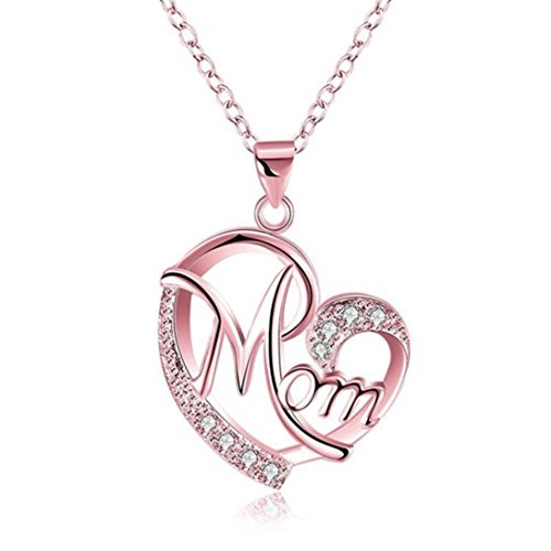 Mom Necklaces,Hemlock Mother Love Heart Pendant Necklaces Diamond Crystal Necklaces Jewelry (Rose Gold)