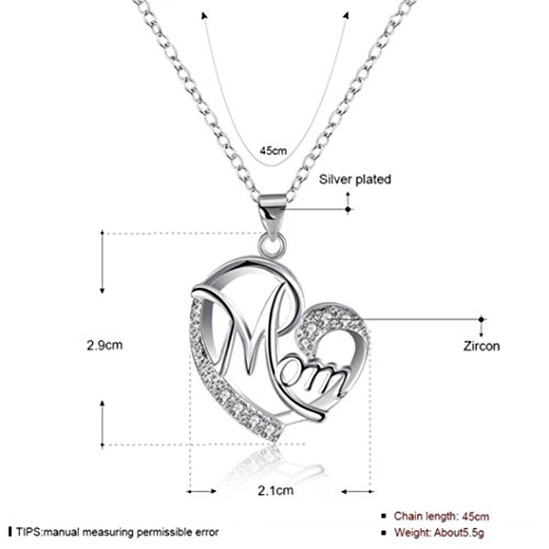 Mom Necklaces,Hemlock Mother Love Heart Pendant Necklaces Diamond Crystal Necklaces Jewelry (Rose Gold)