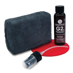 groovewasher intro record care system – essentials for vinyl record collection cleaning, easy spray-on g2 cleaner, microfiber scratch-free cleaning pad + bonus label protector