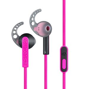 urbanista rio sport earphones, wired running headphones with microphone and music controls, water resistant, powerful bass, customizable silicone earbuds, pink panther