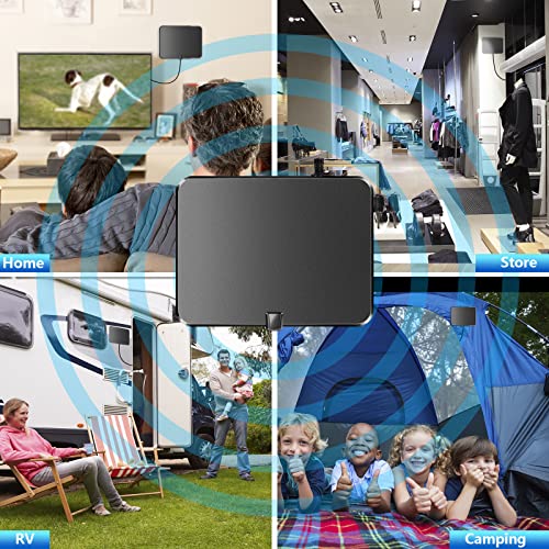 TV Antenna Digital HD Indoor - Smart Antenna Long 250+ Miles Range - Powerful Amplifier Support 4K 1080p All TV's VHF UHF Outdoor Signal Booster 360° Signal Reception -17ft Coax Cable