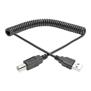 tripp lite 10 ft. hi-speed usb 2.0 to usb-b cable (m/m), coiled, usb type-a to type-b (u022-010-coil),black