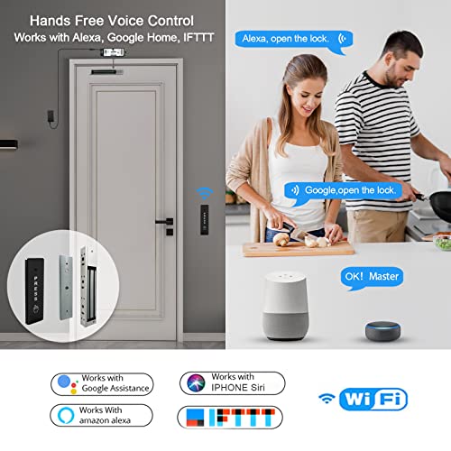 2.4GHz WiFi Access Control 400lb Holding Force Electic Magnetic Door Lock System Kit with Remote and Smartphone app Control, paired with Wireless Slim Push Switch (Electric Magnetic Lock kit)