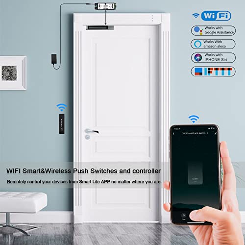 2.4GHz WiFi Access Control 400lb Holding Force Electic Magnetic Door Lock System Kit with Remote and Smartphone app Control, paired with Wireless Slim Push Switch (Electric Magnetic Lock kit)