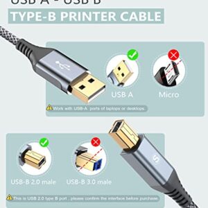 MAXGROUP Printer Cable 6ft, USB 2.0 Printer Cable USB-A to USB-B Cable, High Speed Nylon Braided USB Midi Cable Scanner Printer Cord for HP Canon Dell Epson Brother Lexmark Xerox Samsung Piano DAC