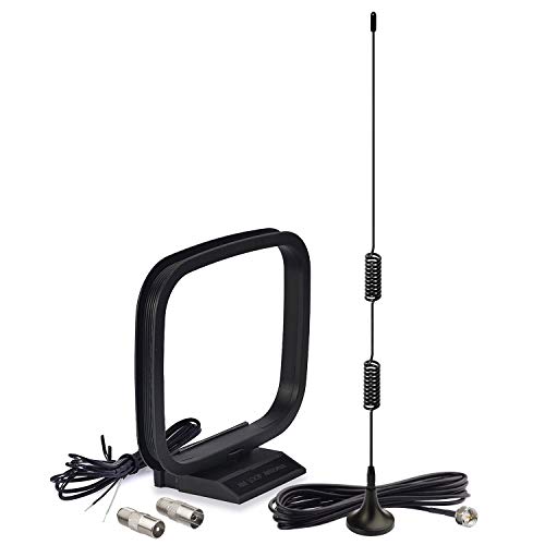 Bingfu Magnetic Base FM Radio Antenna FM Antenna and AM Loop Antenna for Pioneer Onkyo Yamaha Marantz Indoor Digital HD Radio FM Bluetooth Home Stereo Receiver AV Audio Video Home Theater Receiver