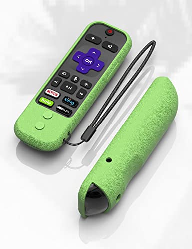 Silicone Remote Case for Roku Ultra 2017/2018(4661) Remote Control Protective Cover for Roku Ultra 4661R with Power Button Remote Anti-Slip Anti-Lost with Hand Strap (Glow in Dark Green)