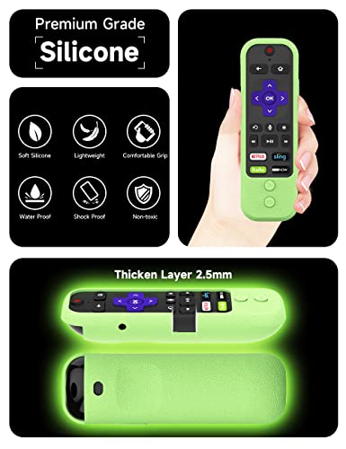 Silicone Remote Case for Roku Ultra 2017/2018(4661) Remote Control Protective Cover for Roku Ultra 4661R with Power Button Remote Anti-Slip Anti-Lost with Hand Strap (Glow in Dark Green)