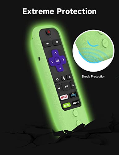 Silicone Remote Case for Roku Ultra 2017/2018(4661) Remote Control Protective Cover for Roku Ultra 4661R with Power Button Remote Anti-Slip Anti-Lost with Hand Strap (Glow in Dark Green)